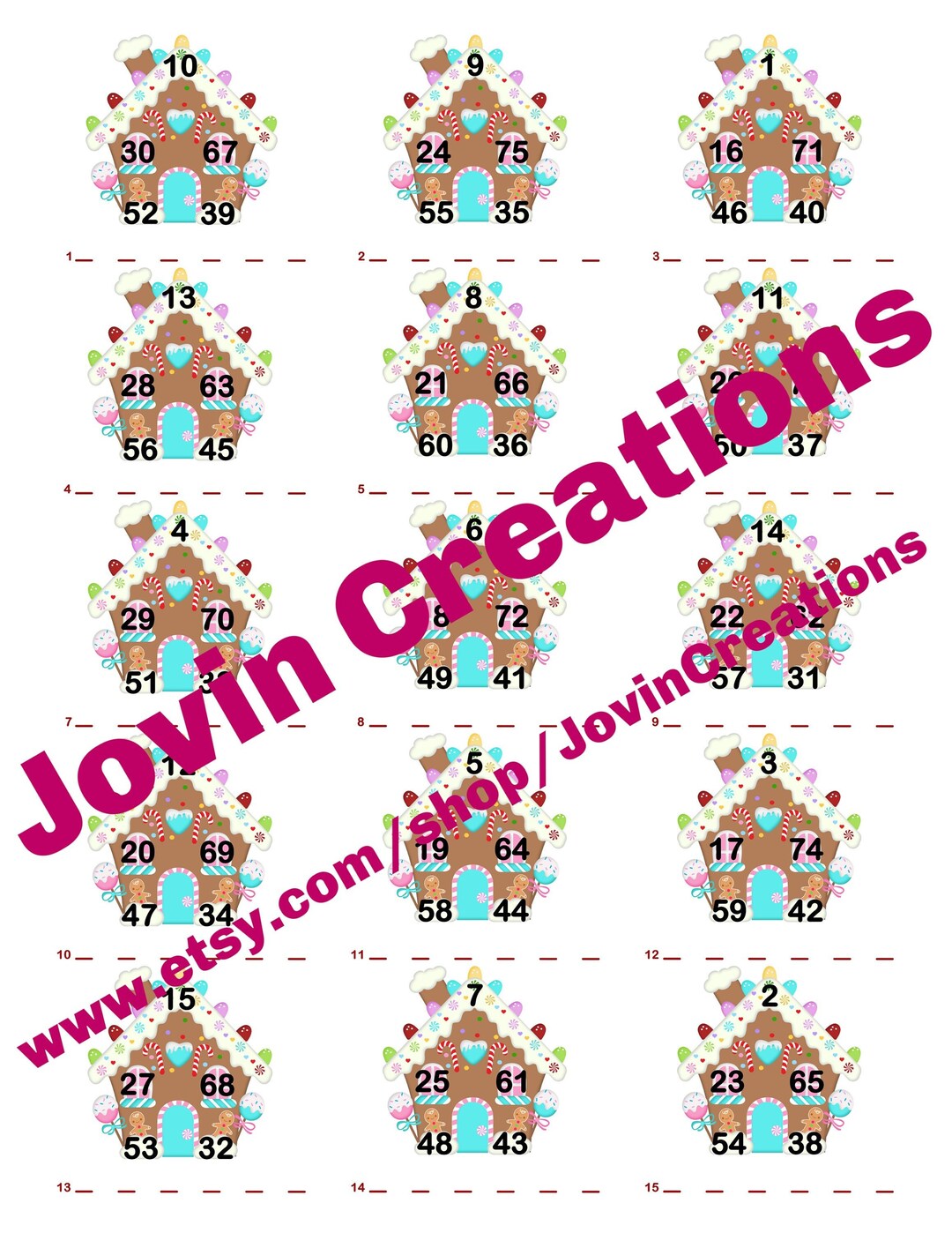 2 Gingerbread House Bingo Boards Plus 1 Blank, 15 Line, 75 Call ...