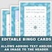 200 Editable Bingo Cards, Allows Adding Text And/or an Image to the Top ...