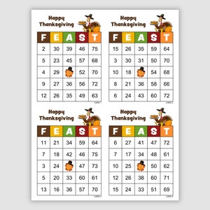 500 FEAST Bingo Cards, 1, 2, and 4 per Page, Pdf Download, Fun ...