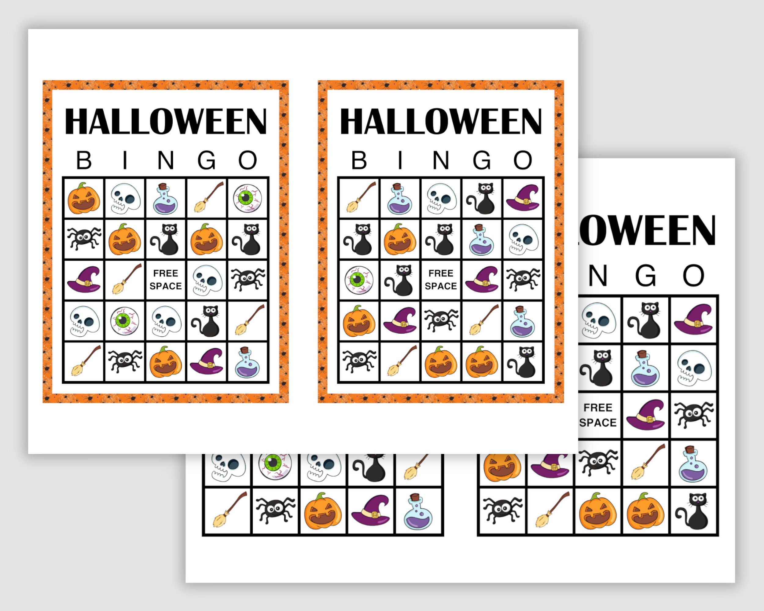 50 Halloween Picture Bingo Cards Pdf Download, 1 and 2 per Page ...