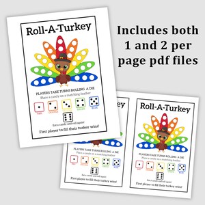 Roll A Turkey Dice Game Pdf Download, 1 and 2 per Page, Instant ...