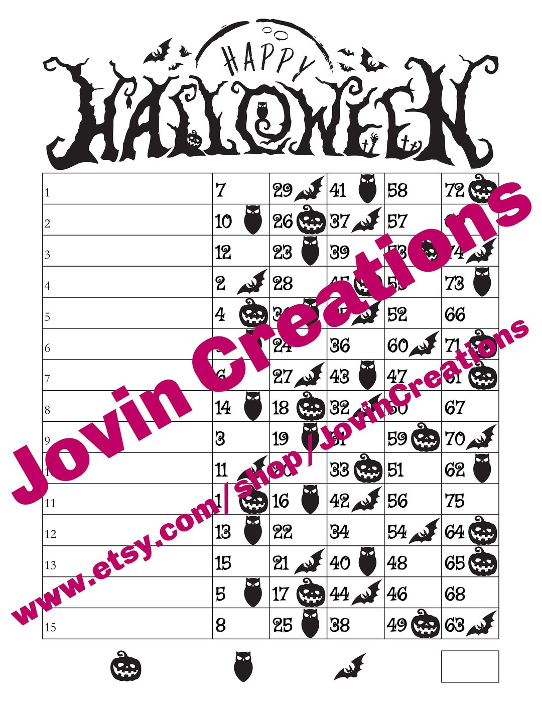 2 Halloween Bingo Boards Plus 1 Blank, 15 Line 75 Call, Instant ...