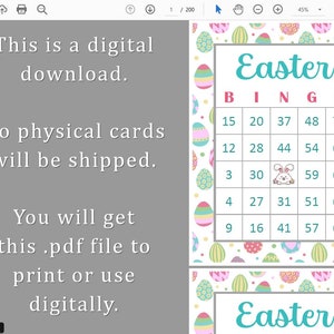 200 Easter Bingo Cards Pdf Download, 1 and 2 per Page, 75 Call, Instant ...