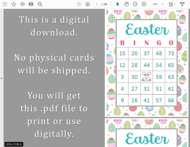 200 Easter Bingo Cards Pdf Download 1 and 2 per Page 75 - Etsy