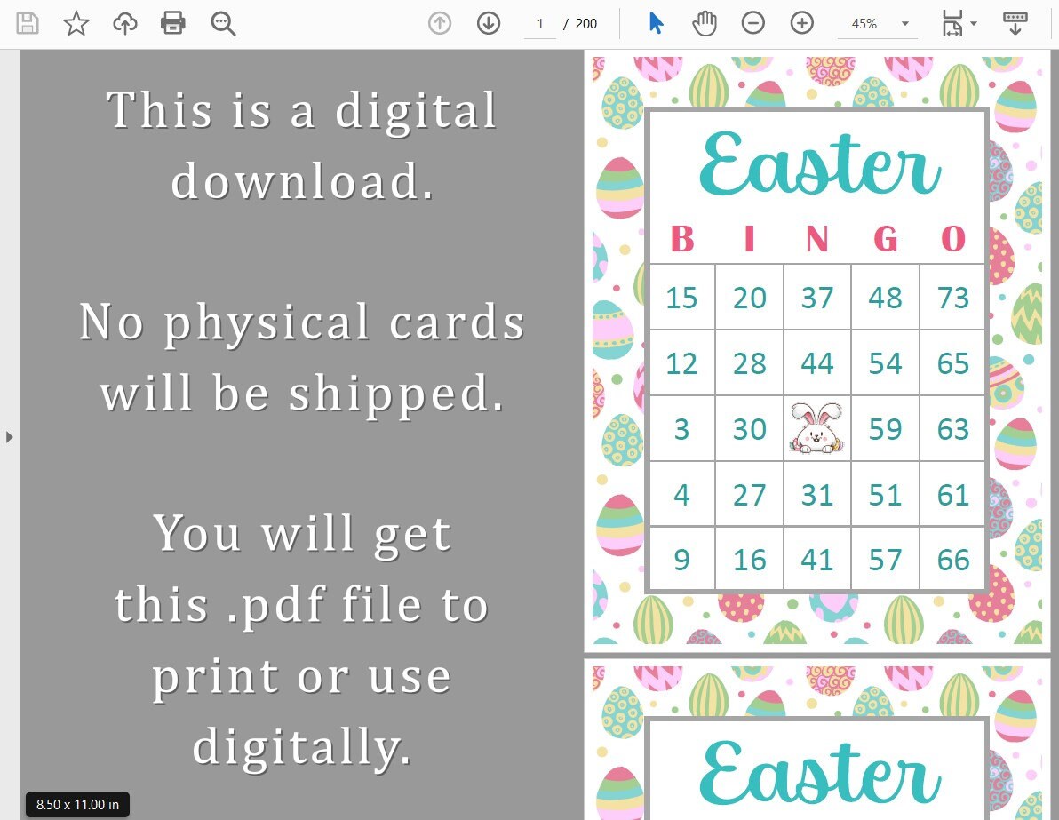 200 Easter Bingo Cards Pdf Download, 1 and 2 per Page, 75 Call, Instant ...
