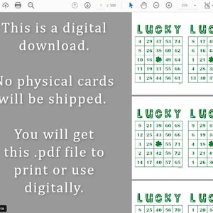 1000 LUCKY Bingo Cards, 1, 2, and 4 per Page, Instant Printable Pdf ...