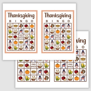 50 Thanksgiving Bingo Cards, 1 and 2 per Page, Instant Printable Fun ...