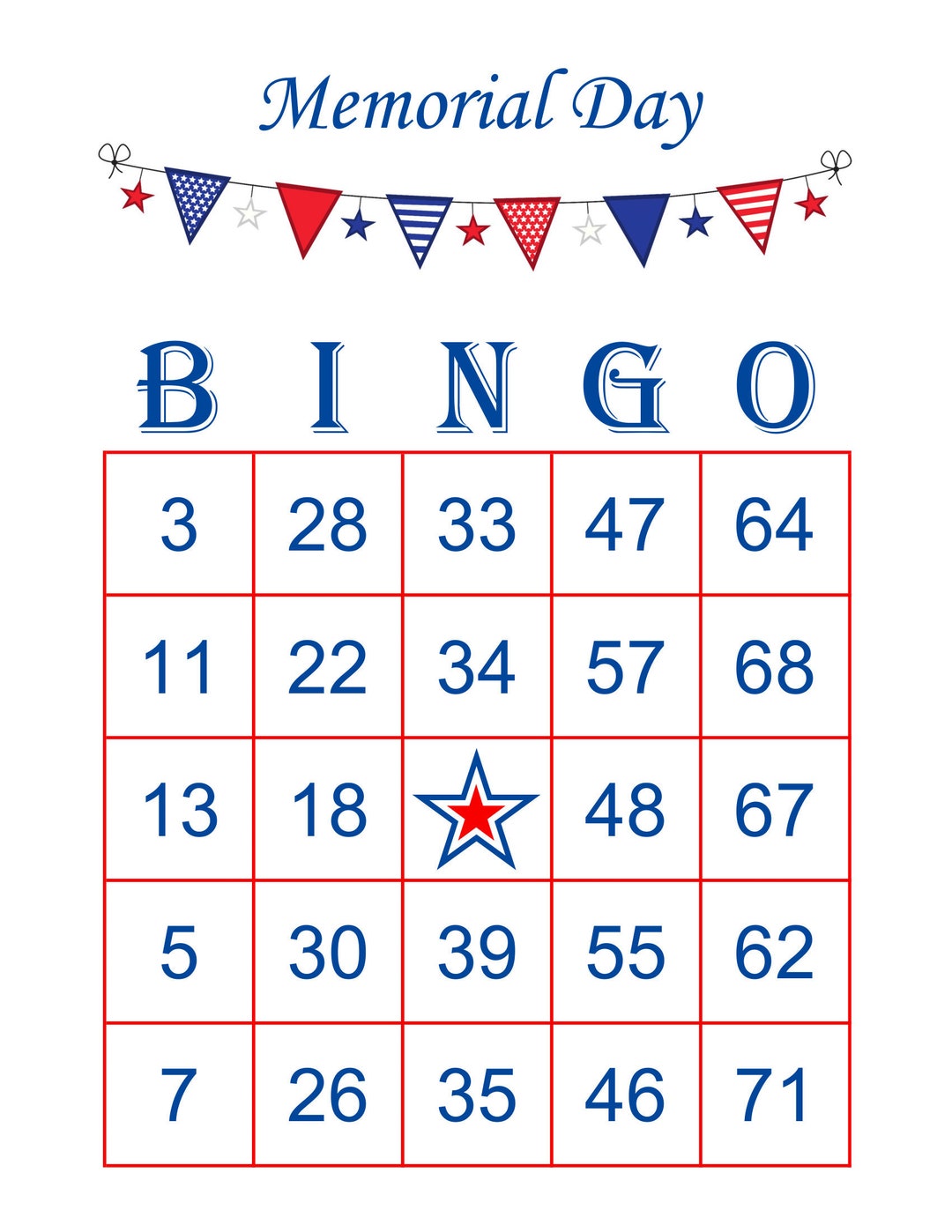Memorial Day Bingo, 1000 Cards, Pdf Download, 1 and 2 per Page, Instant ...