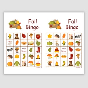 100 Fall Picture Bingo Cards Pdf Download, Instant Printable Fun Party ...