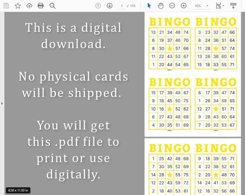 Printable Bingo Cards Pdf Download, 450 Cards to Print 1, 2, 4, 6 or 9 ...