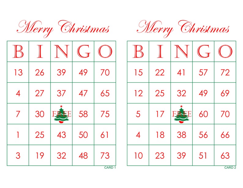 100 Merry Christmas Bingo Cards Pdf Download 2 per Page - Etsy
