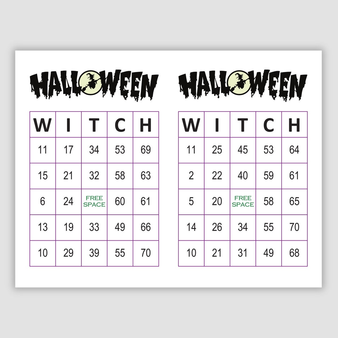 200 Halloween Bingo Cards Pdf Download, WITCH, 2 per Page, Instant ...