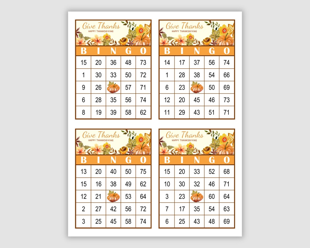 1000 Thanksgiving Bingo Cards, 1, 2, and 4 per Page, Intant Printable ...