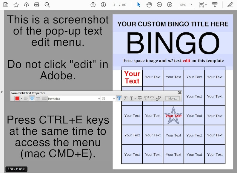 100 Card Editable Bingo Template, 48 Call, Instant Pdf Download, All ...