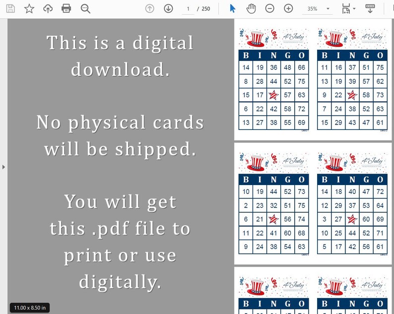 500 4th of July Bingo Cards Pdf Download, 1, 2, and 4 per Page, Large ...