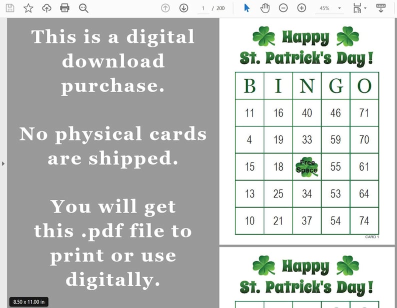 200 St. Patrick's Day Bingo Cards Pdf Download 1 2 and - Etsy