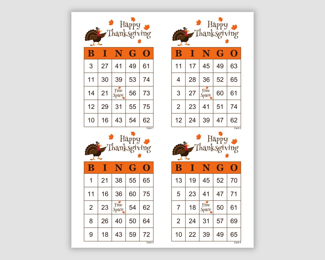 1000 Thanksgiving Bingo Cards Pdf Download, 4 per Page, Instant ...