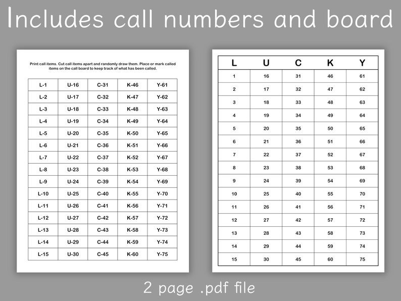 1000 LUCKY Bingo Cards, 1, 2, and 4 per Page, Instant Printable Pdf ...
