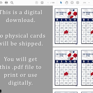 1000 Memorial Day Bingo Cards Pdf Download, 1, 2, and 4 per Page ...