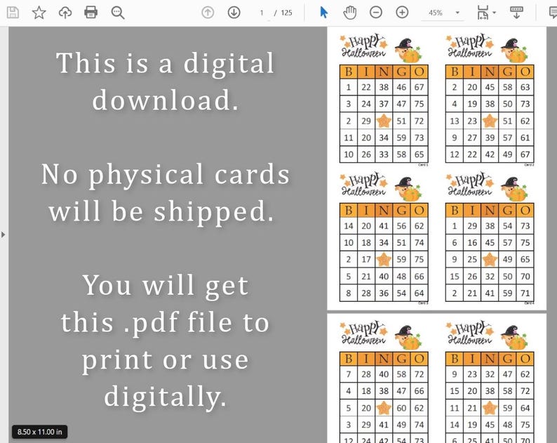 500 Halloween Bingo Cards PDF, 1, 2, and 4 per Page, Halloween Bingo ...