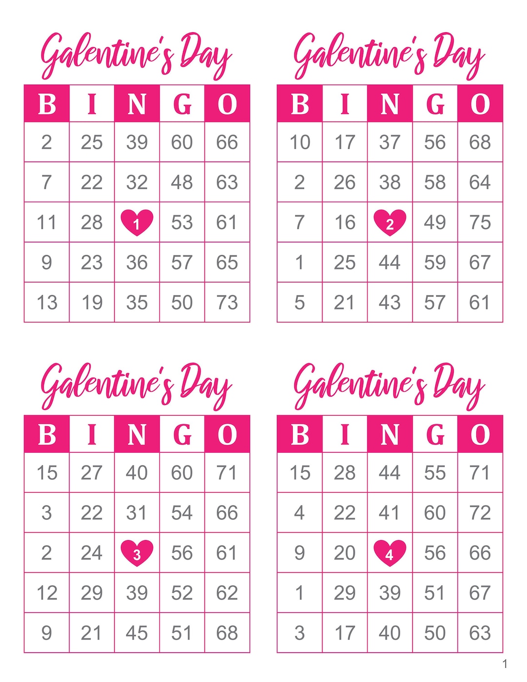 1000 Galentines Day Bingo Cards Pdf Download 4 per Page - Etsy
