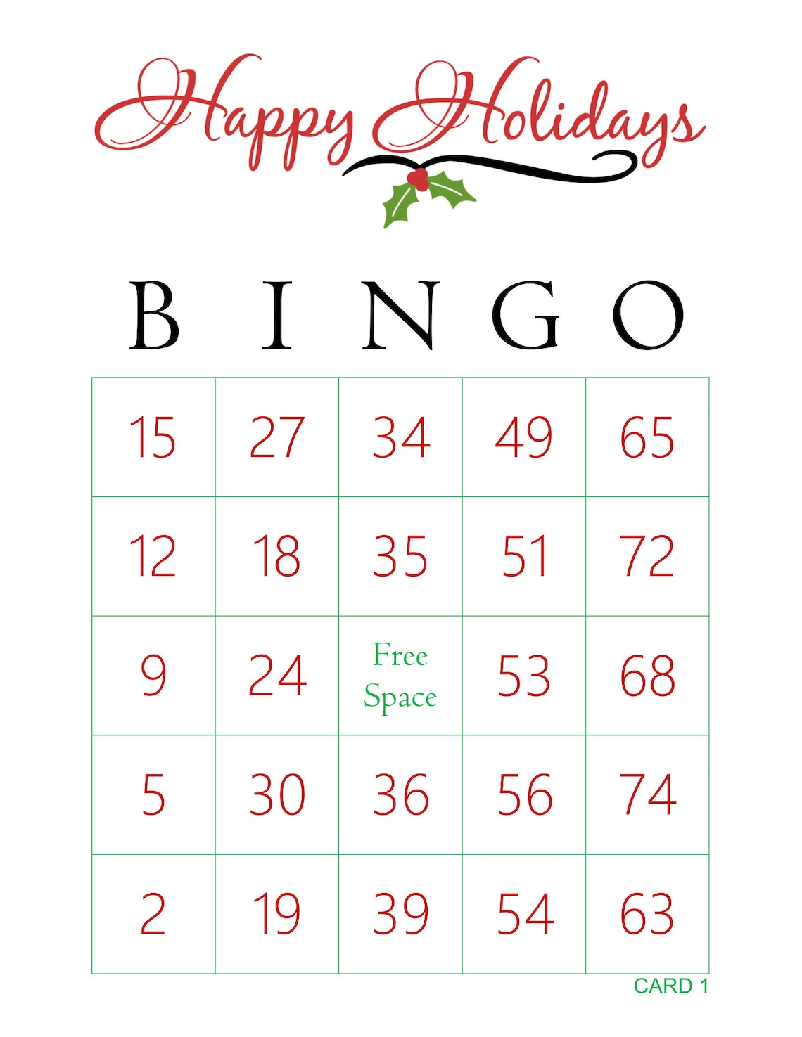 100 Happy Holidays Bingo Cards Pdf Download 1 per Page - Etsy