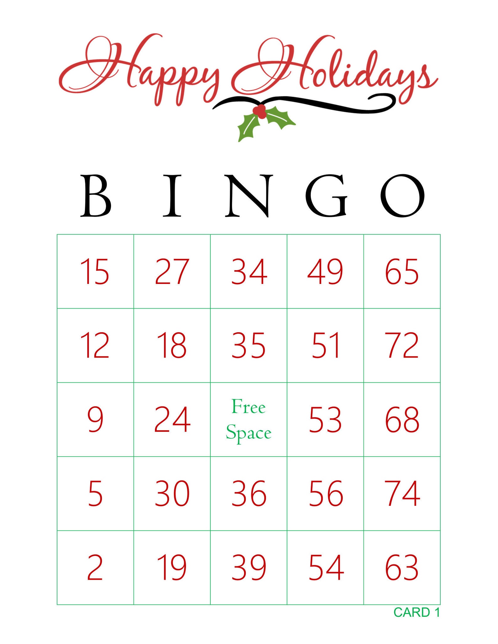 100 Happy Holidays Bingo Cards Pdf Download 1 per Page - Etsy