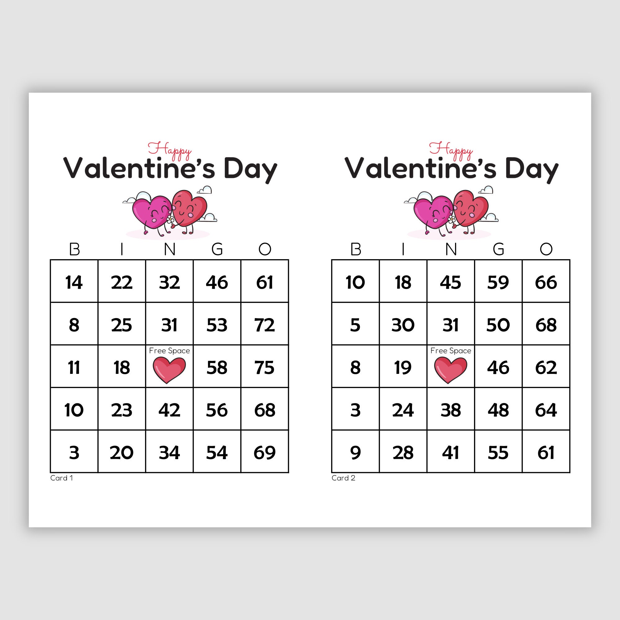 500 Valentine's Day Bingo Cards Pdf Download, 1, 2, and 4 per Page ...