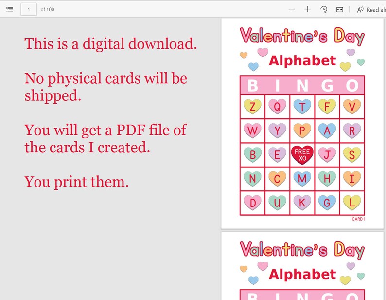 100 Valentines Day Alphabet Bingo Pdf Download 1 per Page - Etsy