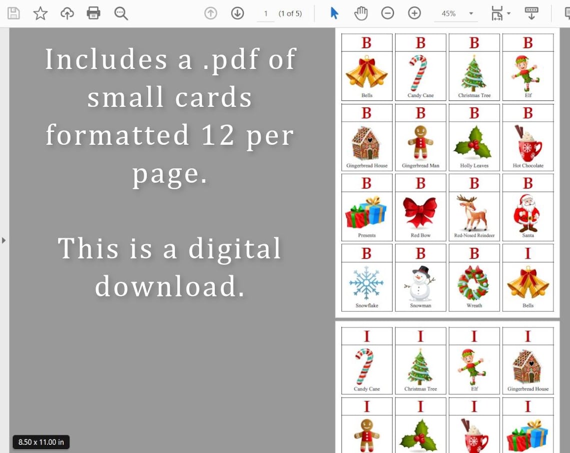 200 Christmas Bingo Cards Pdf Download, 75 Call, 1 and 2 per Page ...