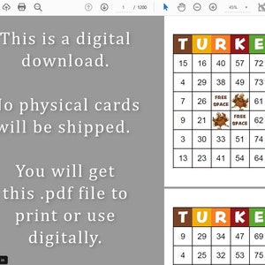 1200 Turkey Bingo Cards, 1, 2, 4 and 6 per Page, 90 Call Game With 36 ...