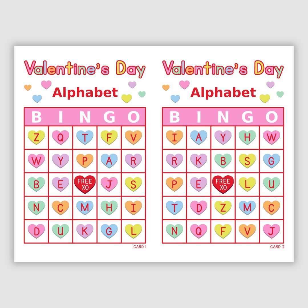 200 Valentine’s Day Alphabet Bingo Cards Pdf Download, 2 per Page, 24 ...