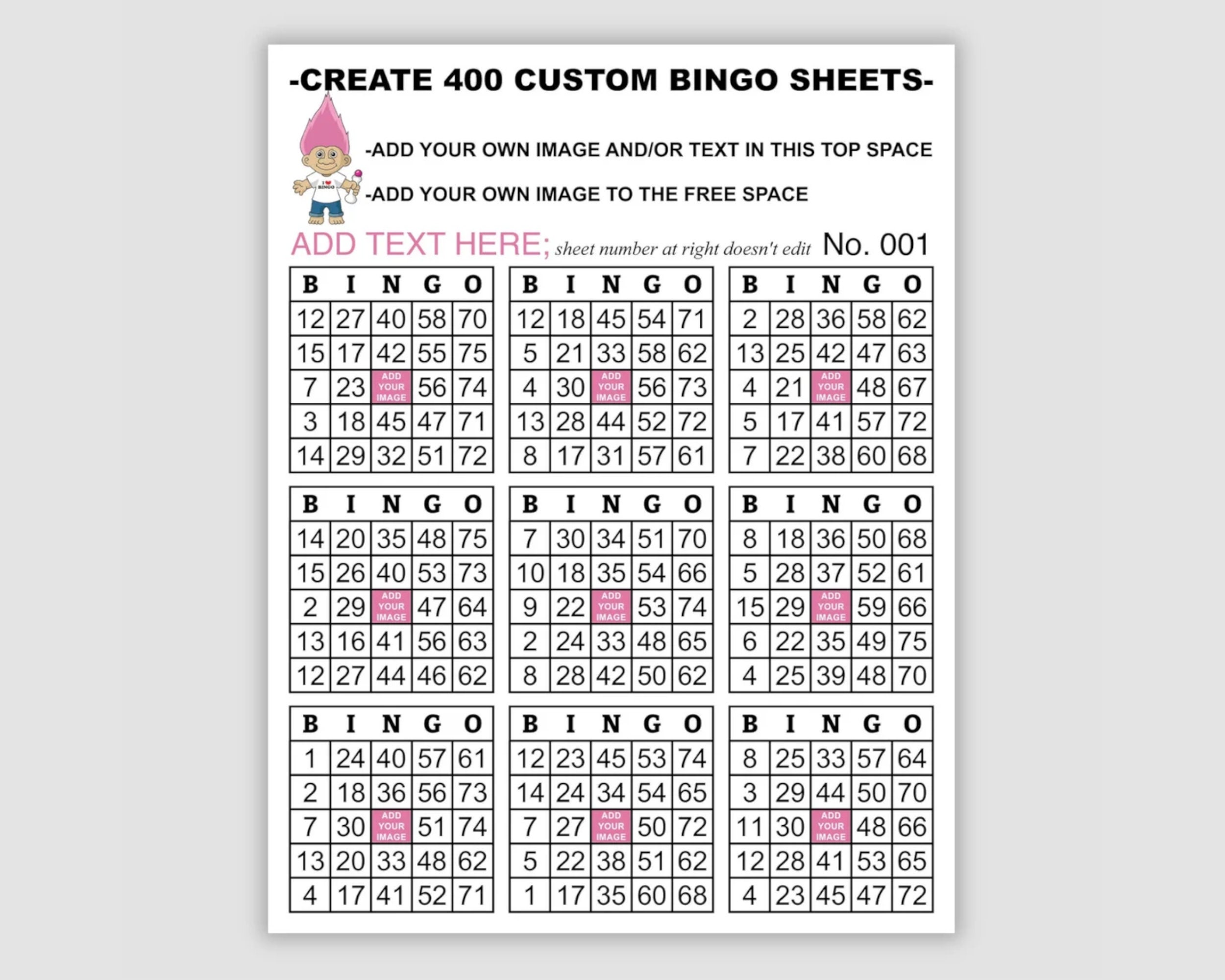 Editable Bingo Template, 3600 Cards; 400 Sheets With 9 Cards per Page ...