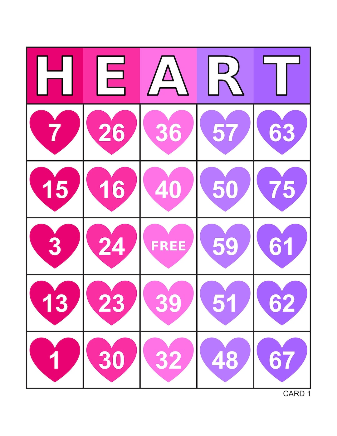 500 Heart Bingo Cards Pdf Download 1 2 and 4 per Page - Etsy