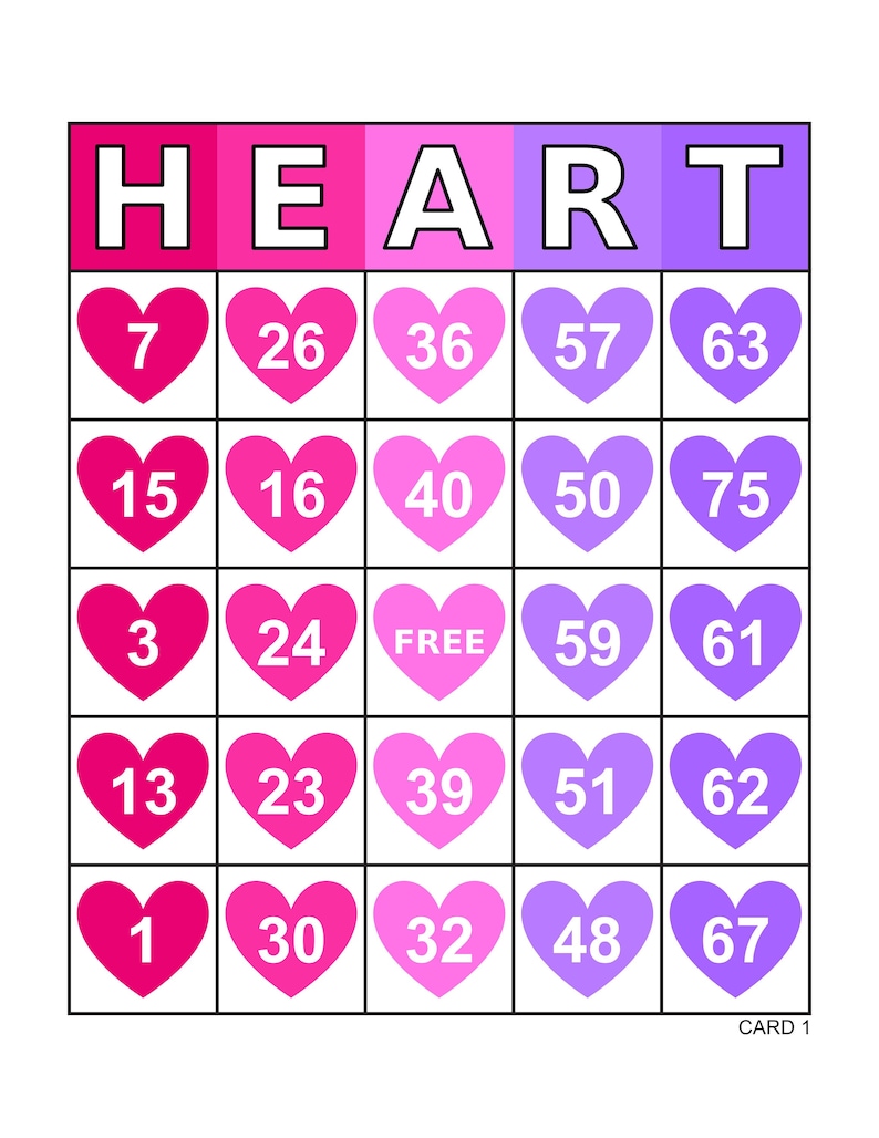500 Heart Bingo Cards Pdf Download 1 2 and 4 per Page - Etsy