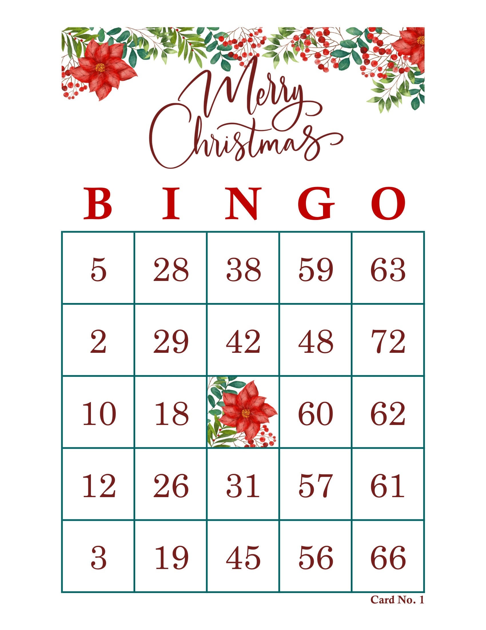 Christmas Bingo Cards With Numbers Pic nation