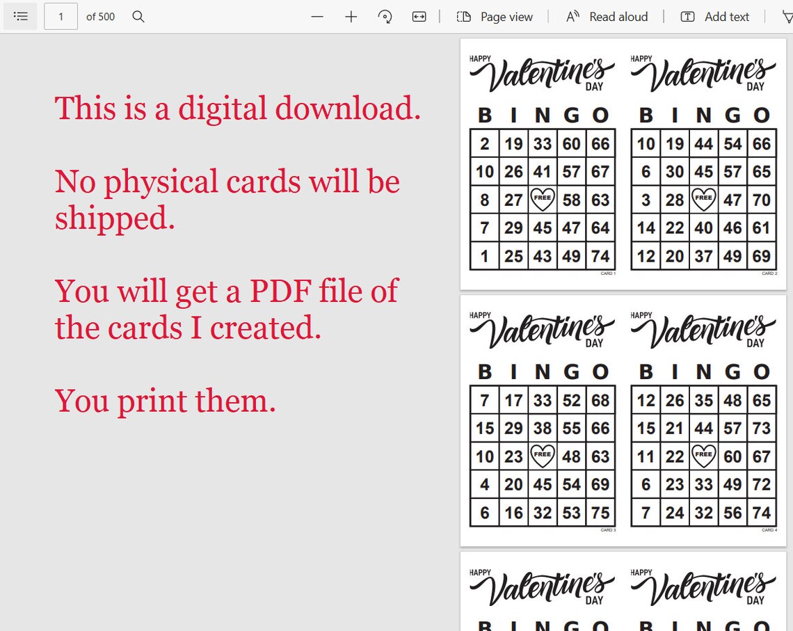 1000 Valentines Day Bingo Cards Pdf Download 1 2 and 4 per - Etsy