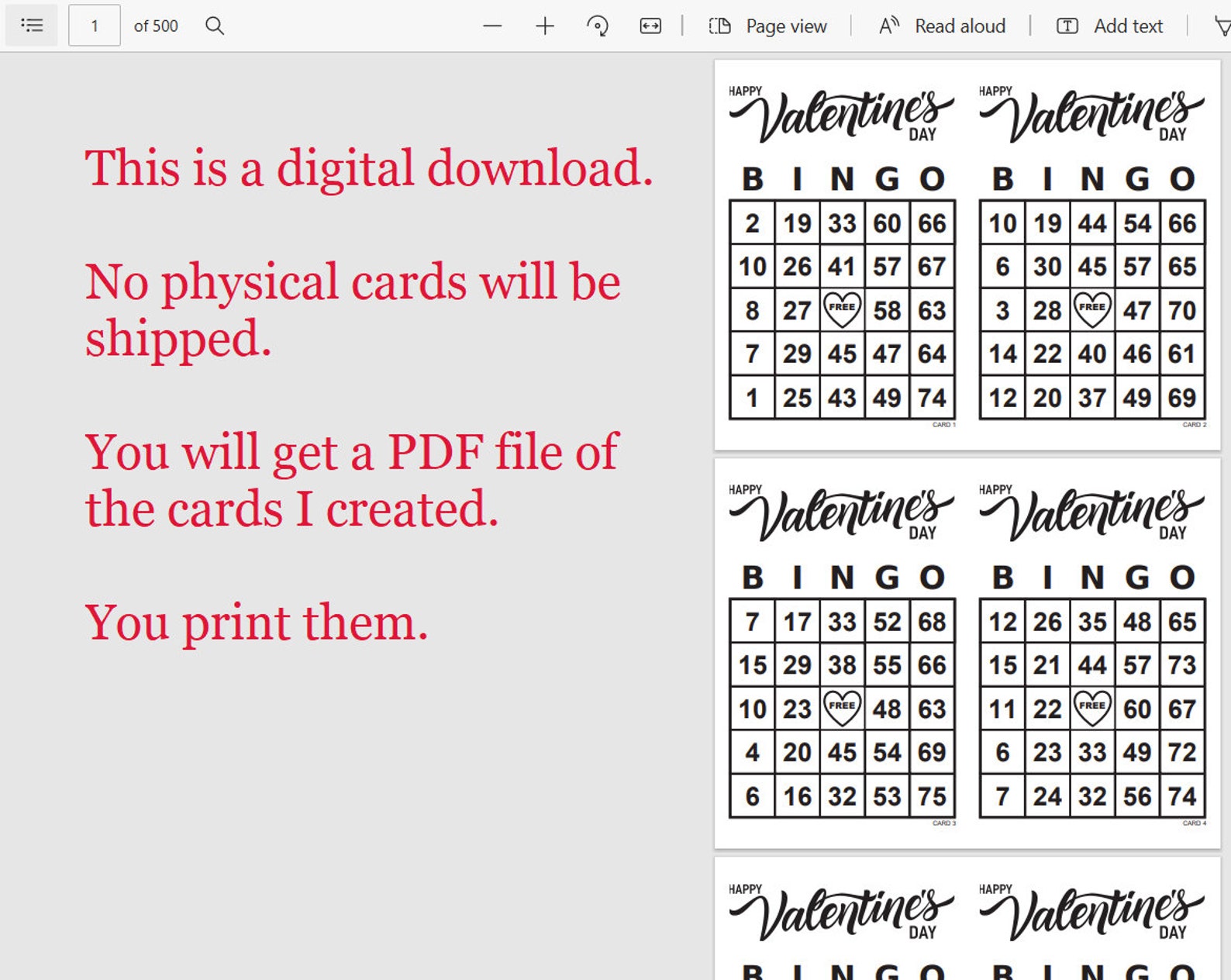 1000 Valentines Day Bingo Cards Pdf Download 1 2 and 4 per - Etsy