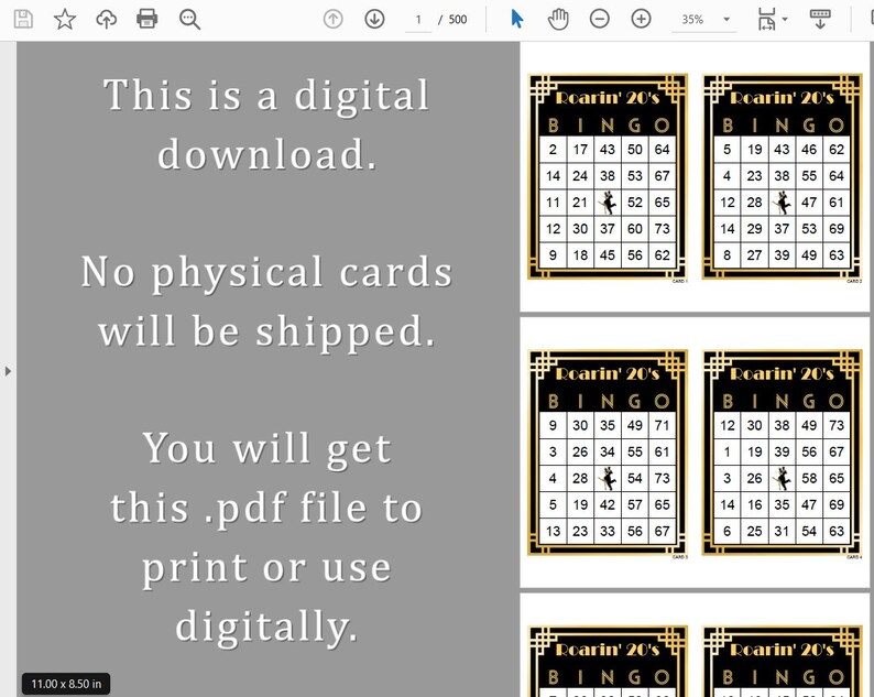 1000 Bingo Cards Pdf Download, Roaring 20's, 1, 2, and 4 per Page ...