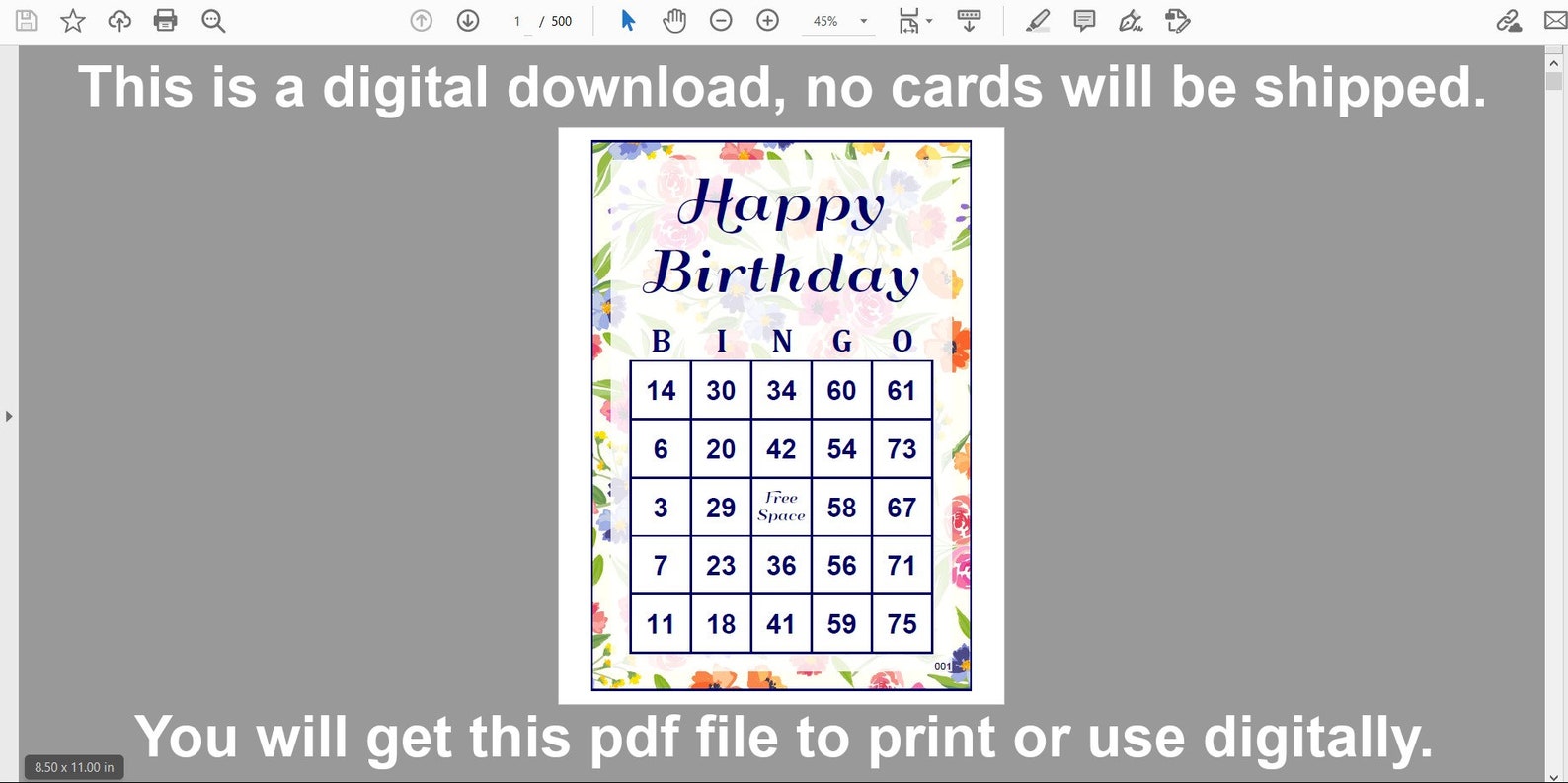 500 Birthday Bingo Cards Pdf Download, 1 and 2 per Page, 75 Call ...