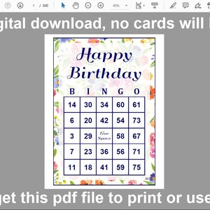 500 Birthday Bingo Cards Pdf Download, 1 and 2 per Page, 75 Call ...
