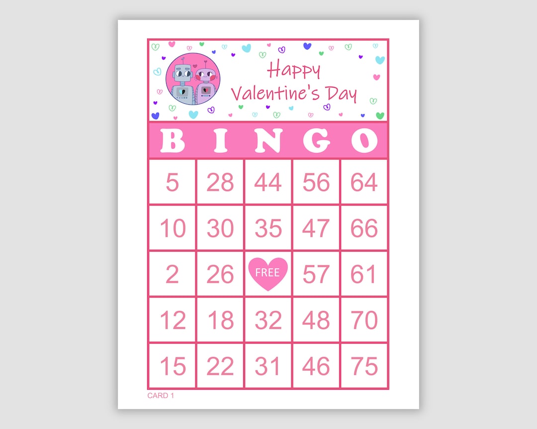 100 Valentine’s Day Bingo Cards Pdf Download, Prints 1 and 2 per Page ...