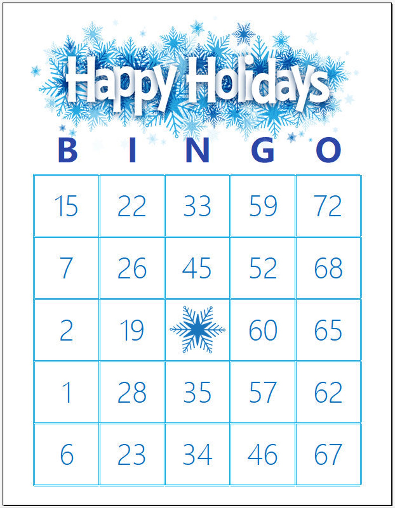 200 Happy Holidays Bingo Cards 1 per Page Blue Snowflake - Etsy