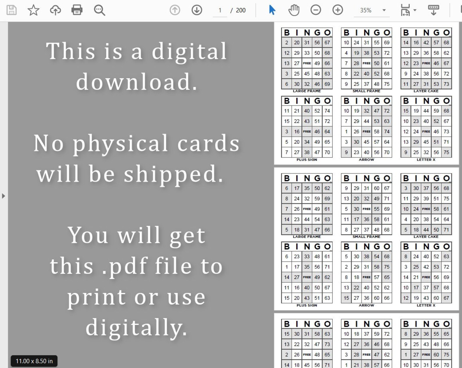 1200 Bingo Cards Pdf Download, 6 per Page and 1 per Page Jumbo Large ...