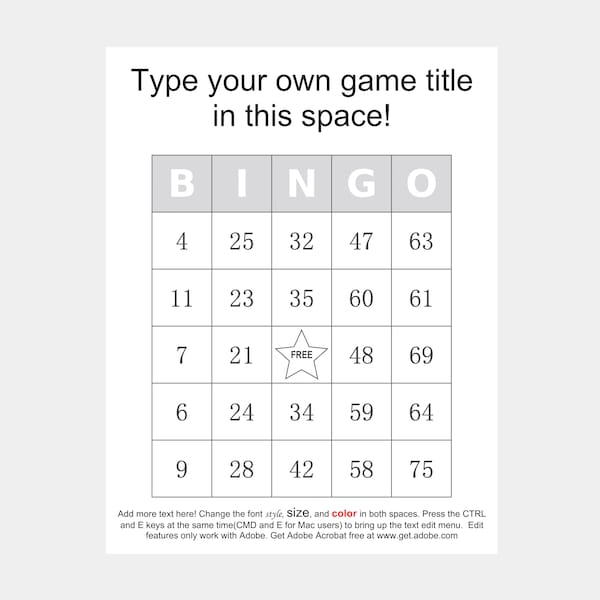 Editable Bingo Template - Etsy