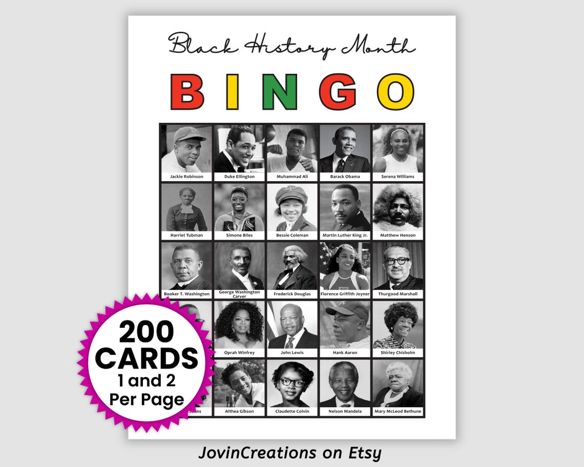 200 Black History Bingo Cards Pdf Download, 1 and 2 per Page, 36 Call ...