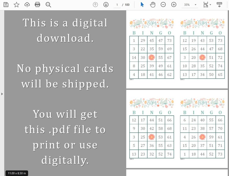 200 Easter Bingo Cards Pdf Download, 1, 2, and 4 per Page, 75 Call ...
