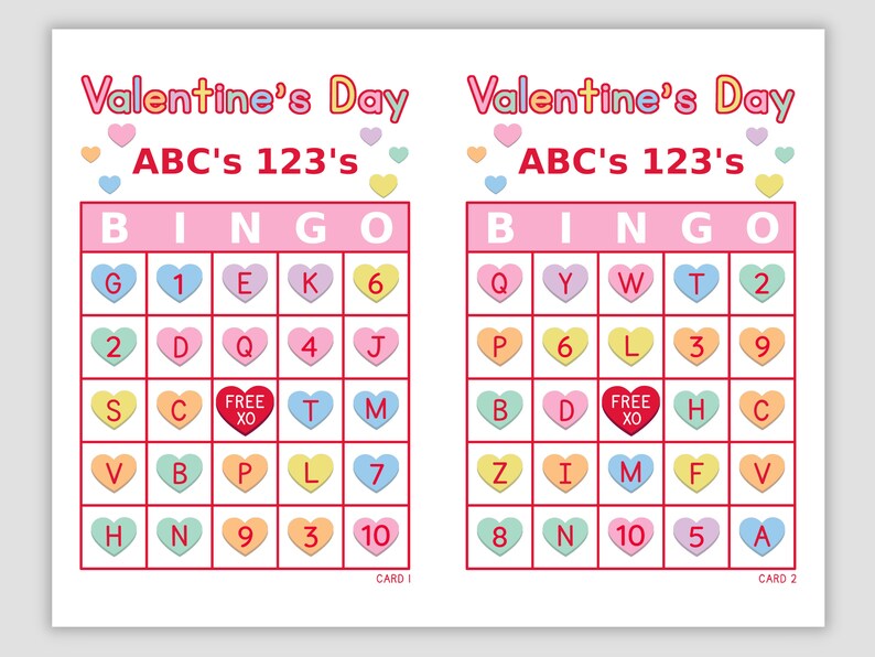 100 Valentines Day Abc's & 123's Bingo Cards Pdf - Etsy