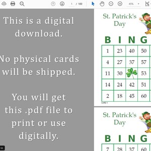 100 St. Patrick's Day Bingo Cards Pdf Download, 1 and 2 per Page ...