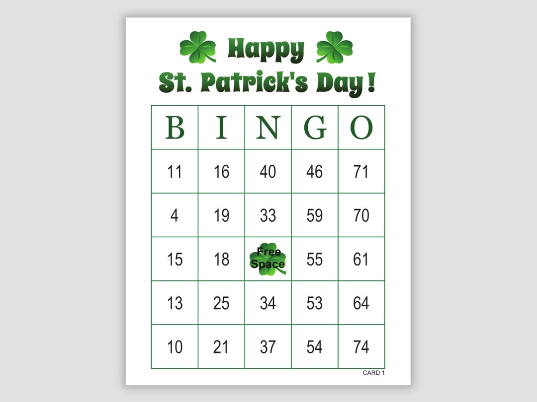 200 St. Patrick's Day Bingo Cards Pdf Download, 1, 2, and 4 per Page ...
